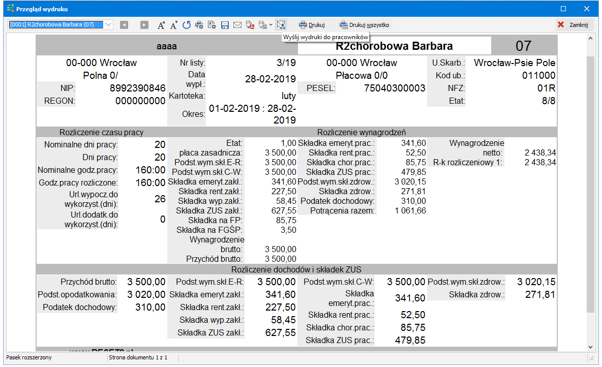 Wydruki list i pasków - Instrukcja obsługi programu R2płatnik ...